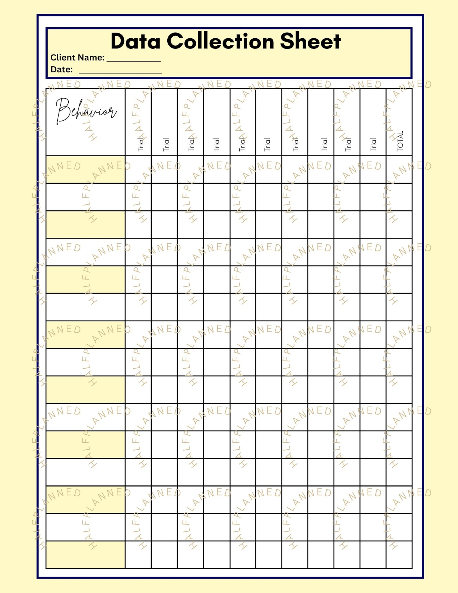 Data Collection Sheet | Printable ABA Therapy Tracker | RBT Session Log ...