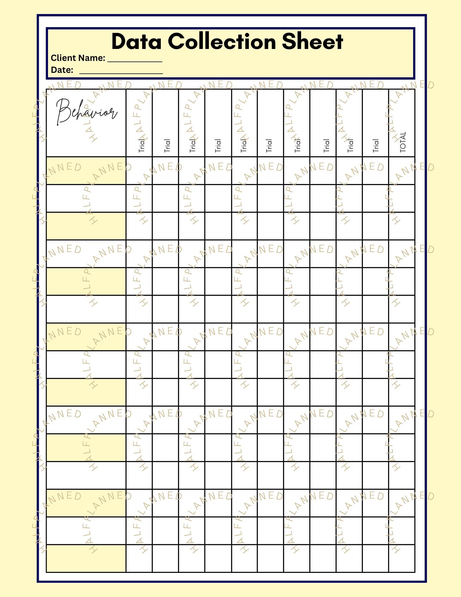 Data Collection Sheet | Printable ABA Therapy Tracker | RBT Session Log ...