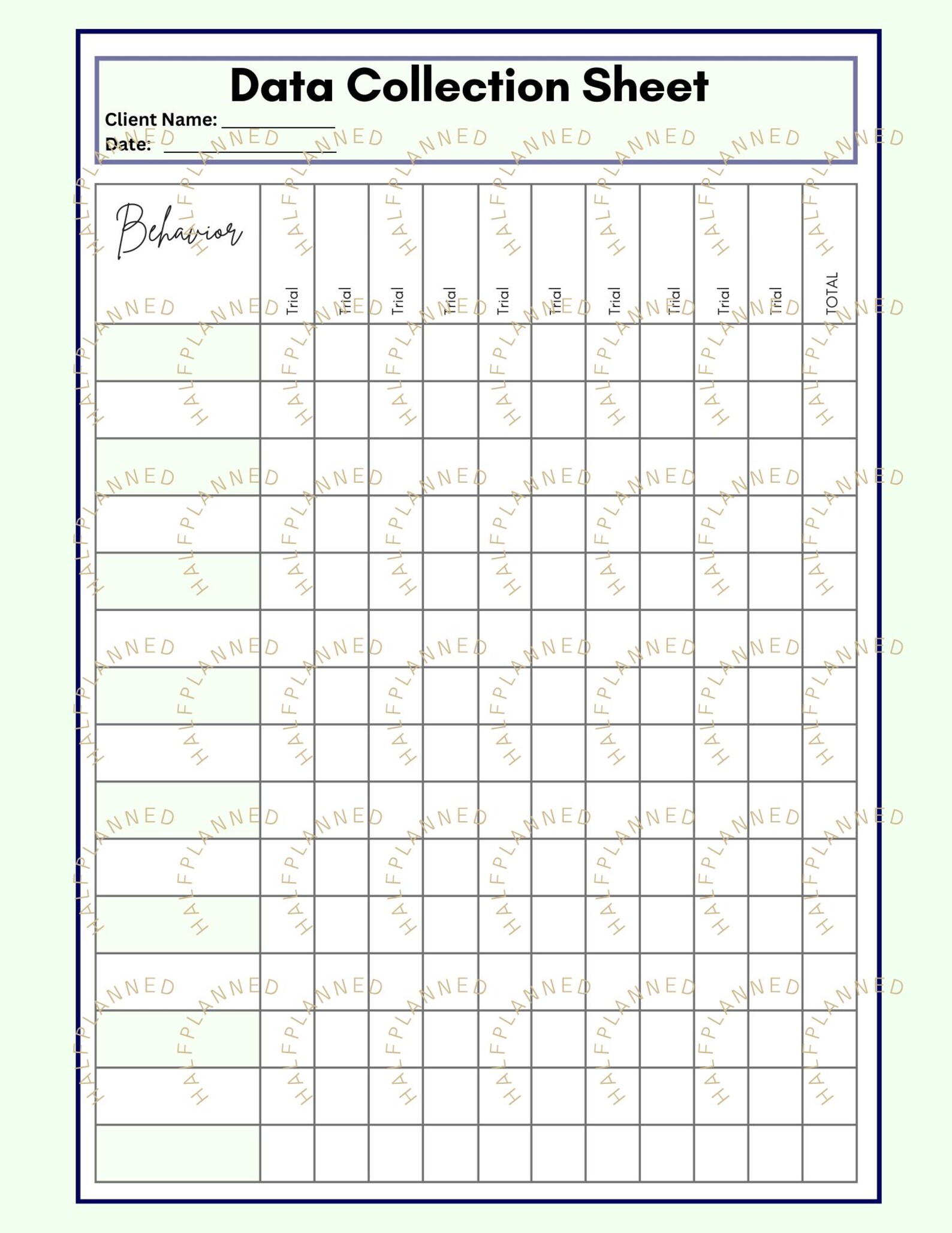 Data Collection Sheet | Printable ABA Therapy Tracker | RBT Session Log ...