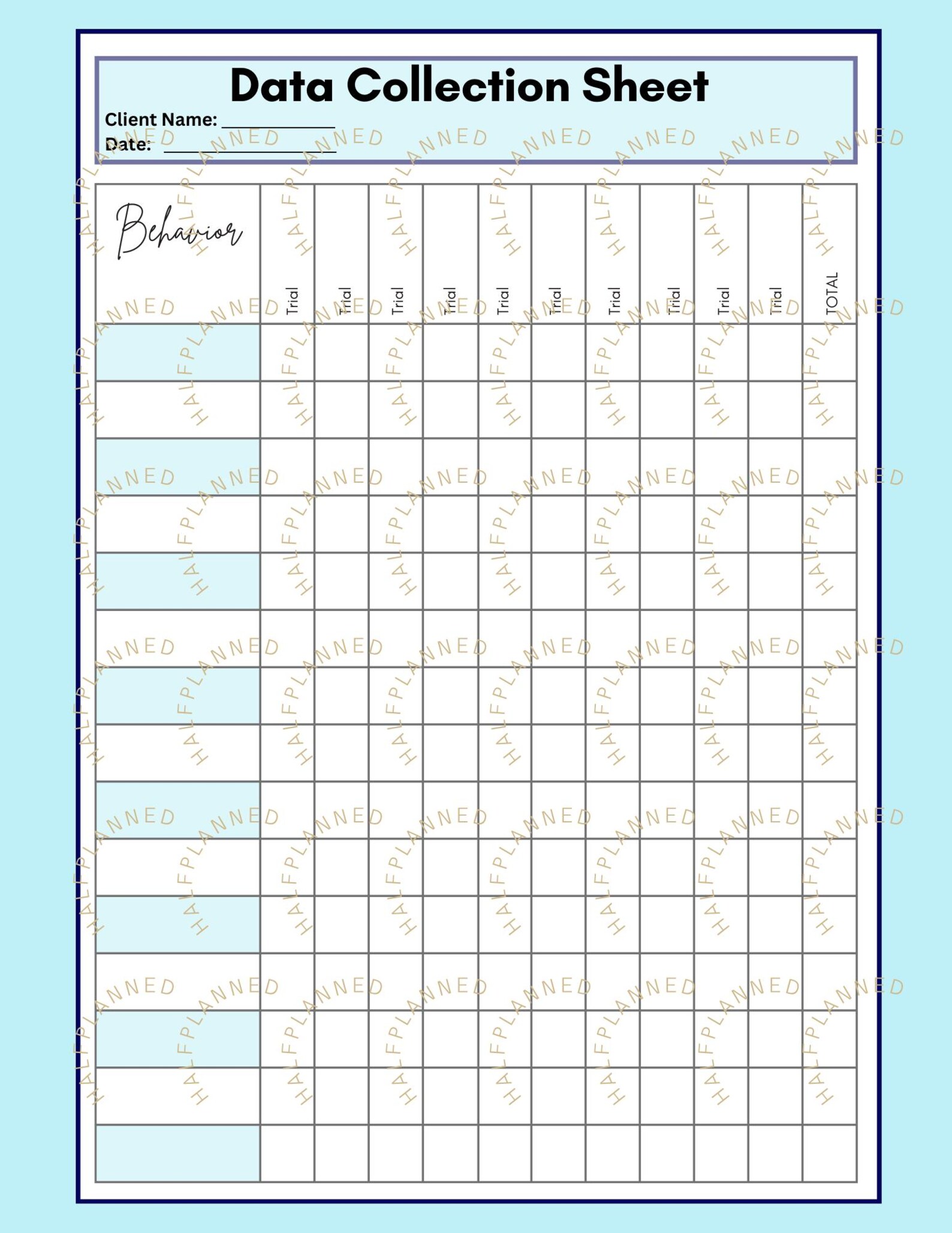 Data Collection Sheet | Printable ABA Therapy Tracker | RBT Session Log ...