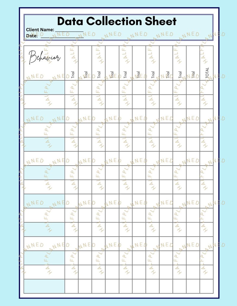 Data Collection Sheet | Printable ABA Therapy Tracker | RBT Session Log ...