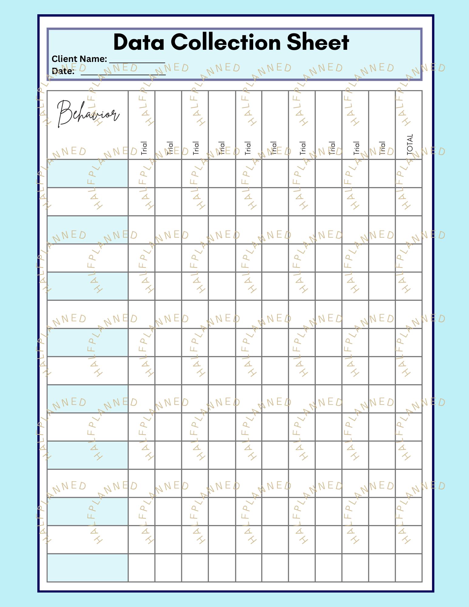 Data Collection Sheet | Printable ABA Therapy Tracker | RBT Session Log ...