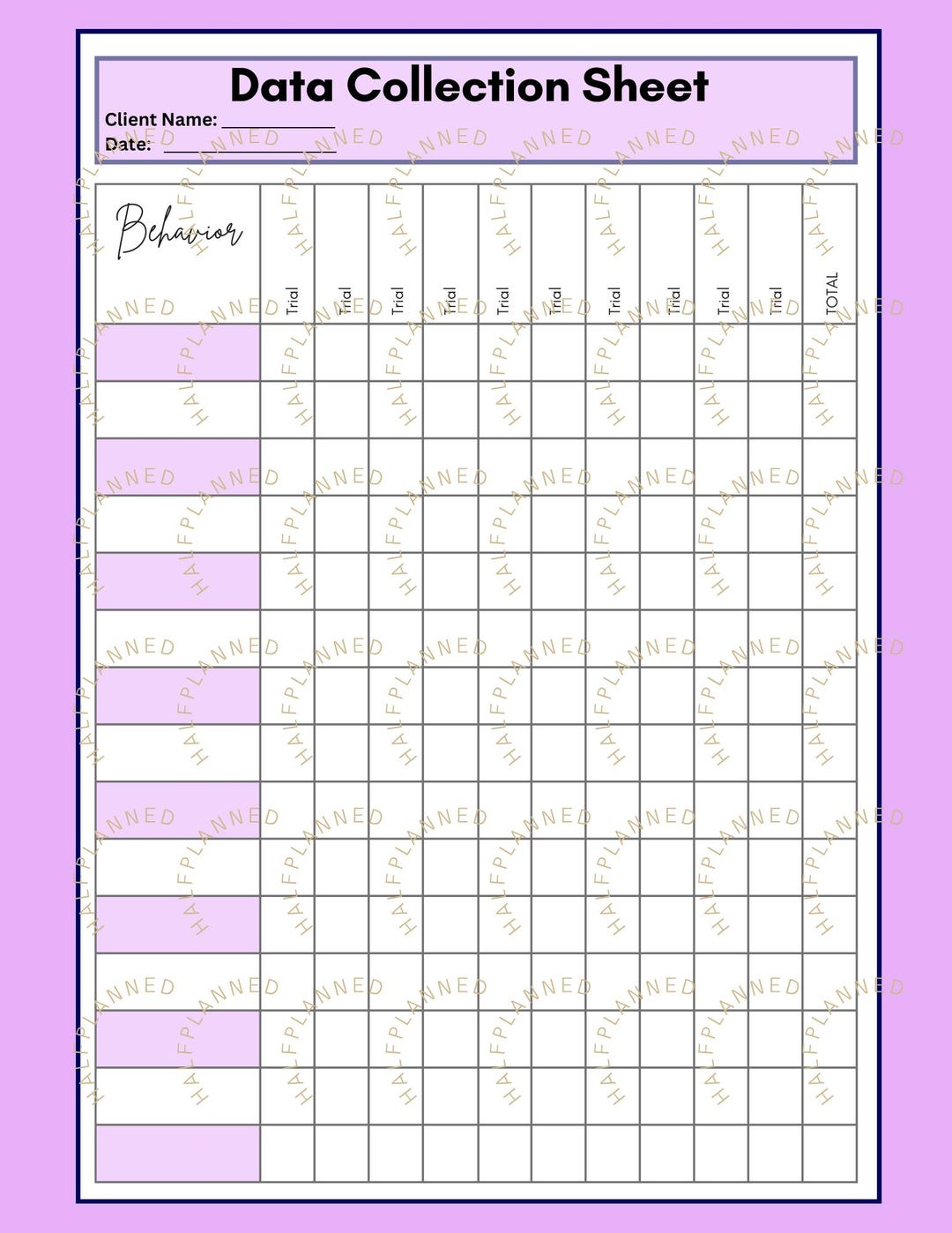 Data Collection Sheet | Printable ABA Therapy Tracker | RBT Session Log ...
