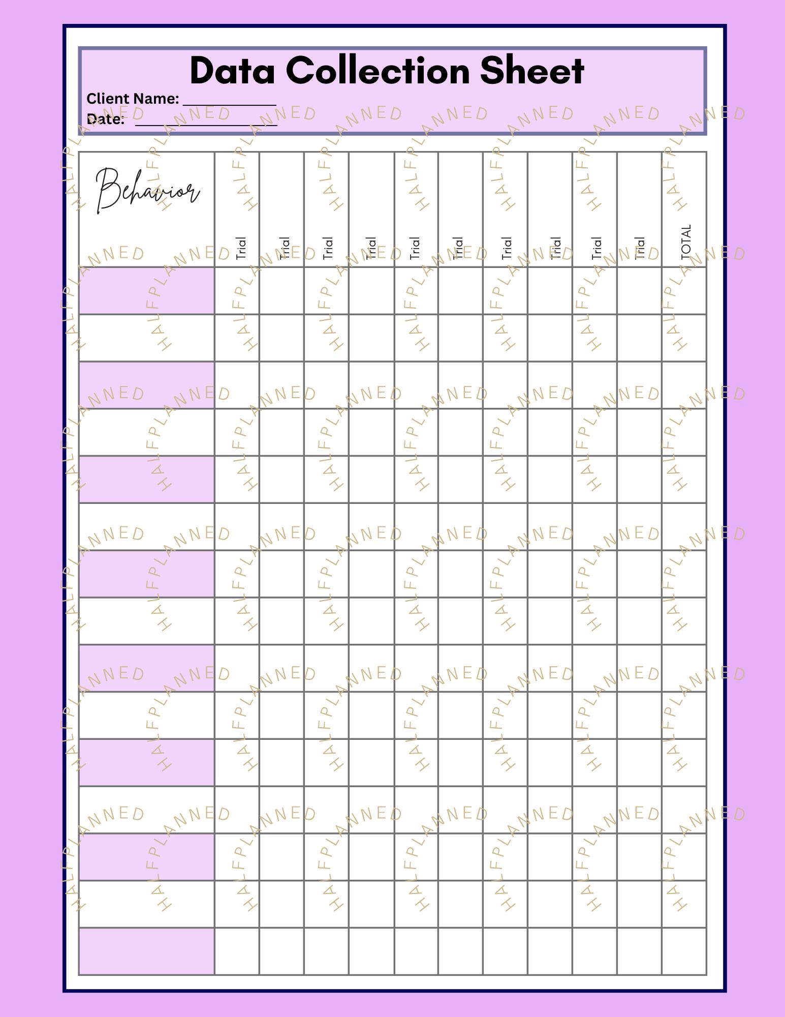 Data Collection Sheet | Printable ABA Therapy Tracker | RBT Session Log ...