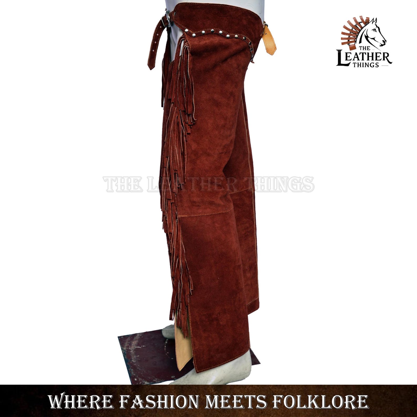 American Western Cowboy Style Chap Pants Native Fringe Suede Unisex ...