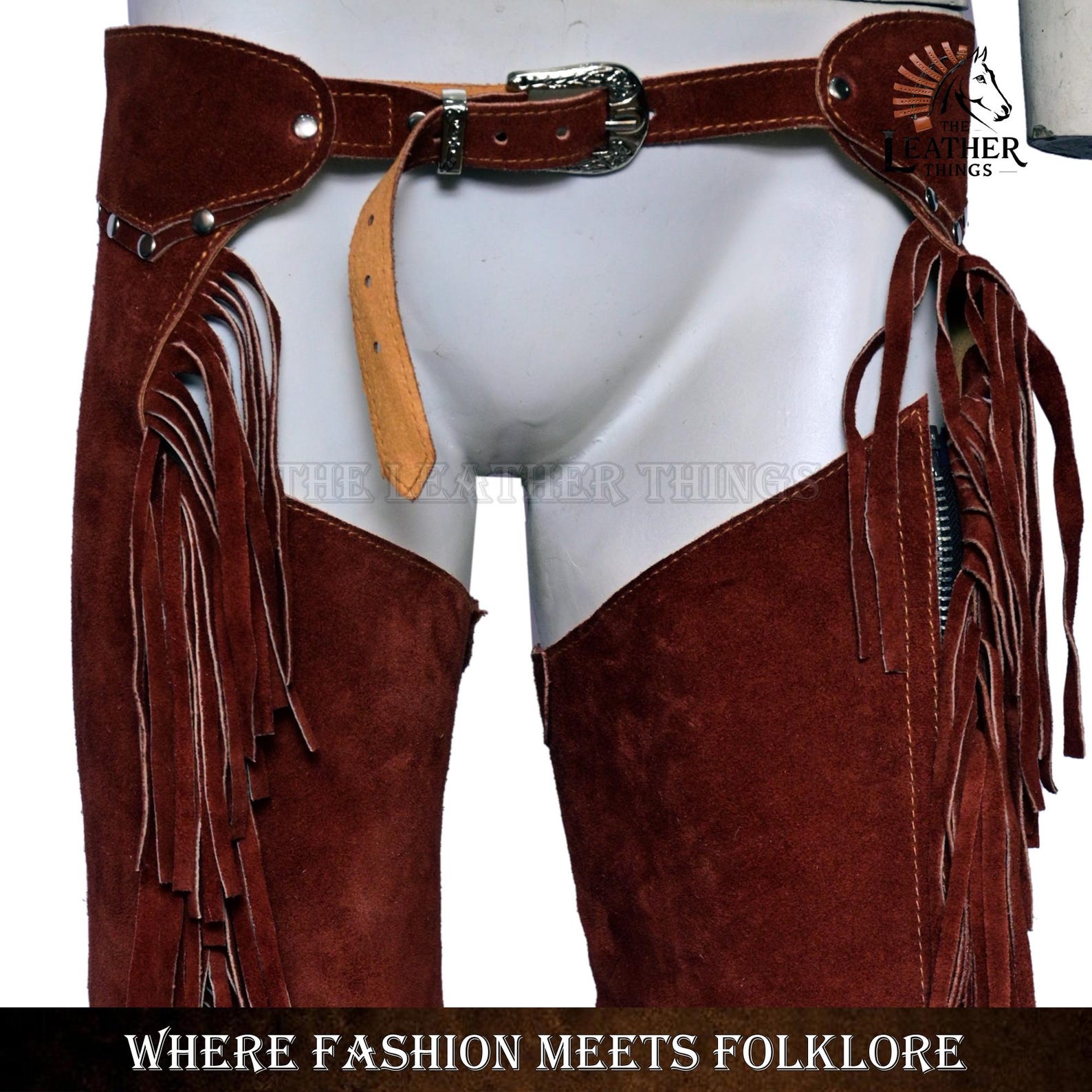 American Western Cowboy Style Chap Pants Native Fringe Suede Unisex ...