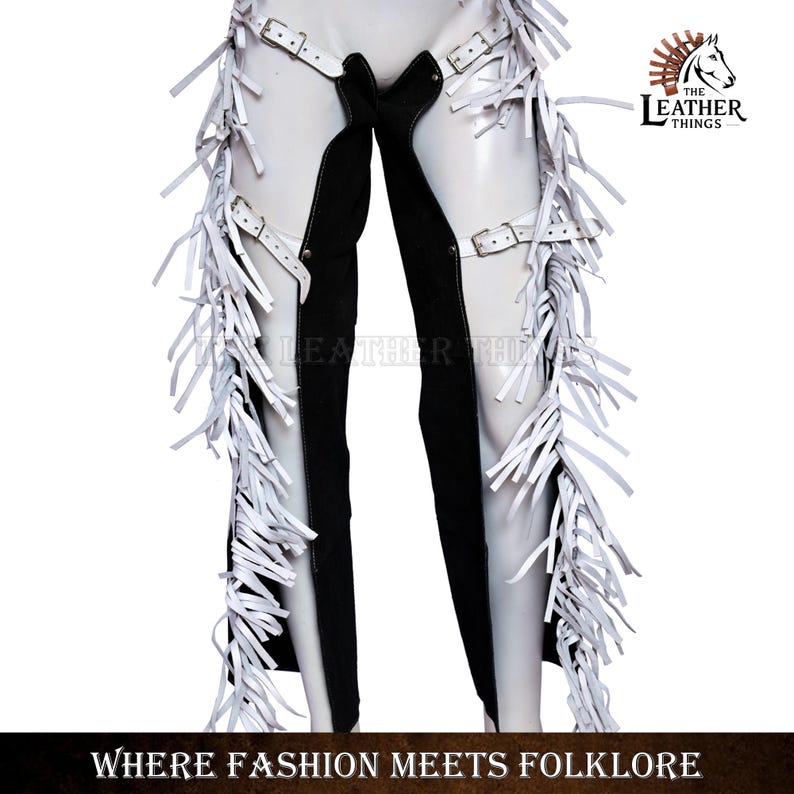 White and Black Chap Native American Western Cowboy Style Fringe Suede ...