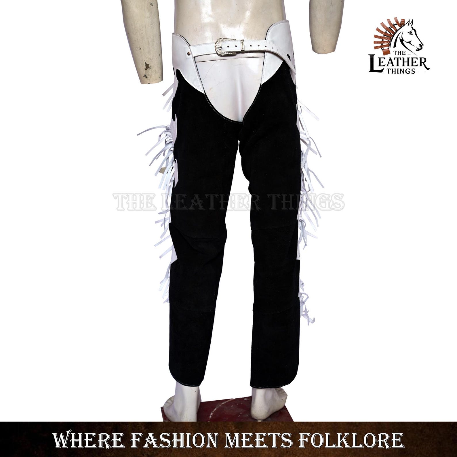White and Black Chap Native American Western Cowboy Style Fringe Suede ...