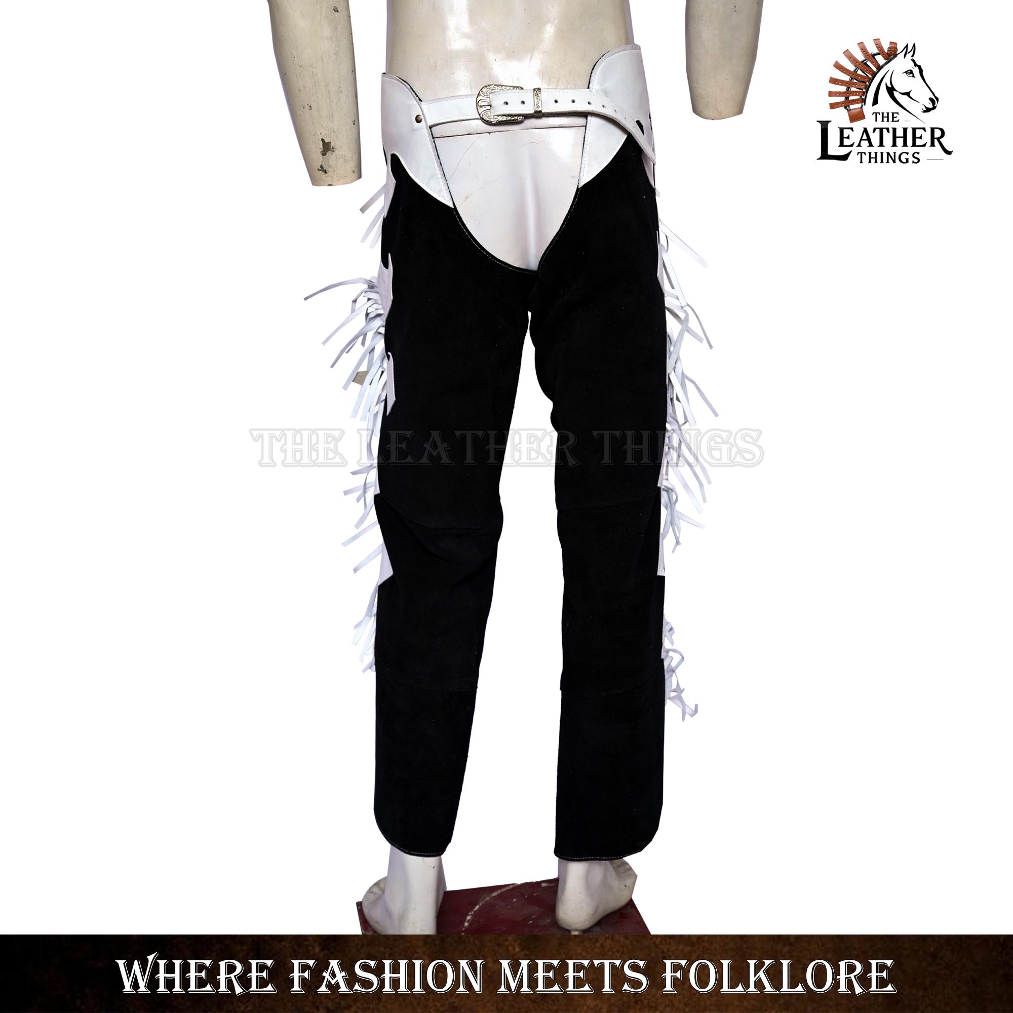 White and Black Chap Native American Western Cowboy Style Fringe Suede ...