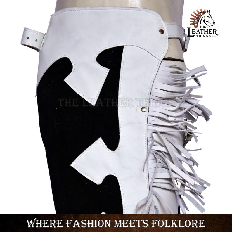White and Black Chap Native American Western Cowboy Style Fringe Suede ...