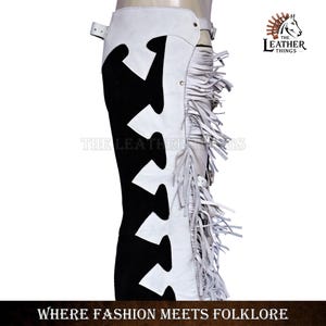 White and Black Chap Native American Western Cowboy Style Fringe Suede ...