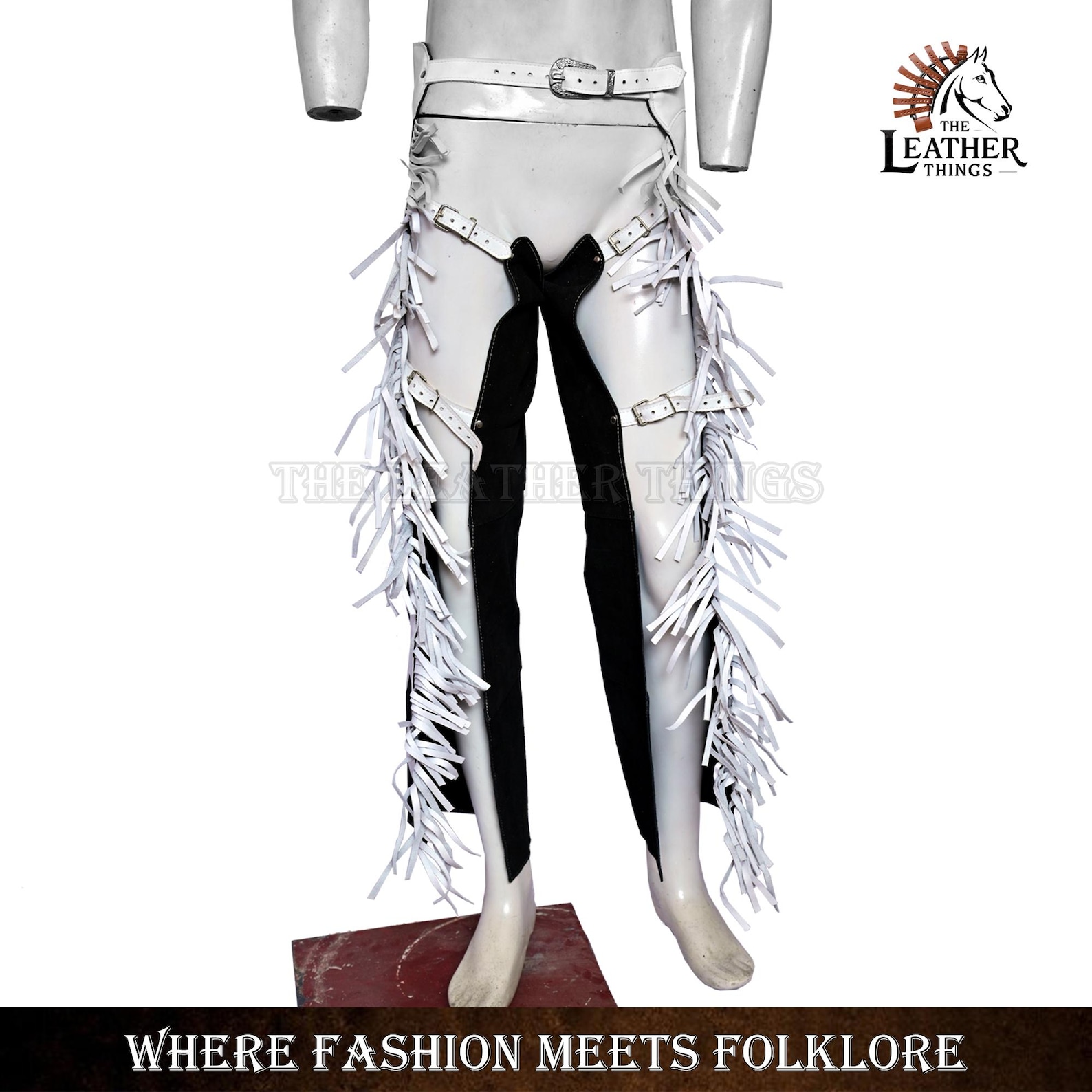 White and Black Chap Native American Western Cowboy Style Fringe Suede ...