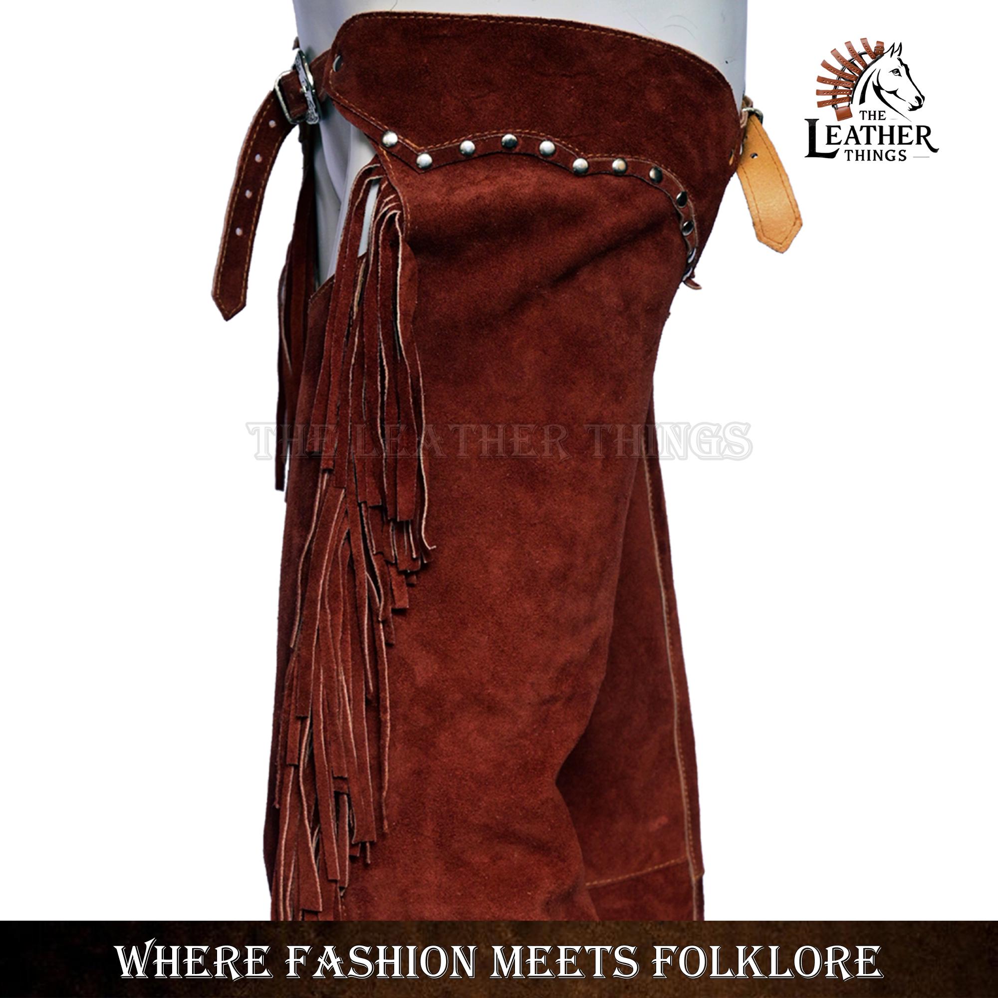 American Western Cowboy Style Chap Pants Native Fringe Suede Unisex ...