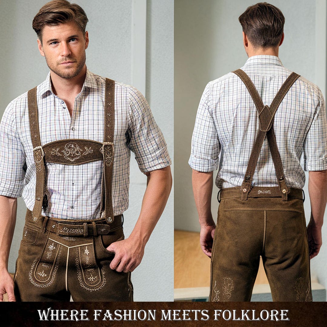 Trachten Men's Bavarian Leather Lederhosen Shorts With Embroidery ...