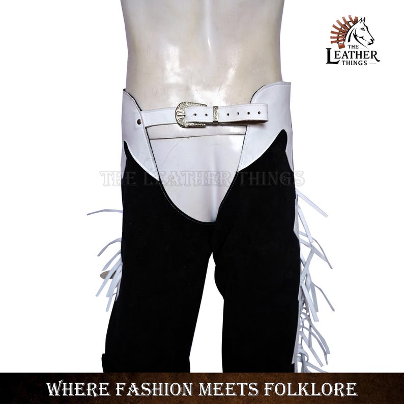 White and Black Chap Native American Western Cowboy Style Fringe Suede ...