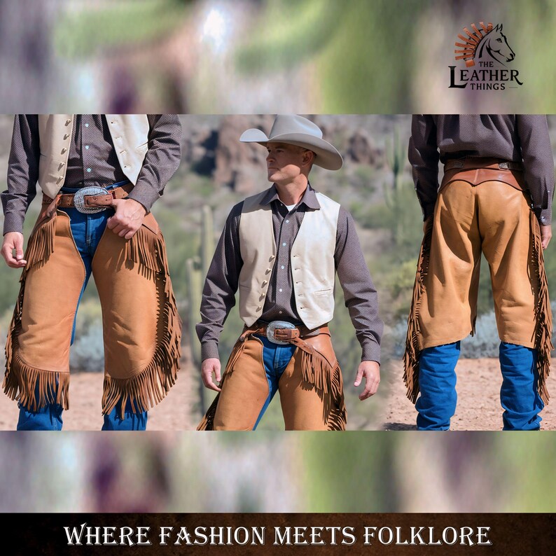 Cowboy Western Fringes Chaps Horse Suede Riding Unisex Cowhide Leather ...