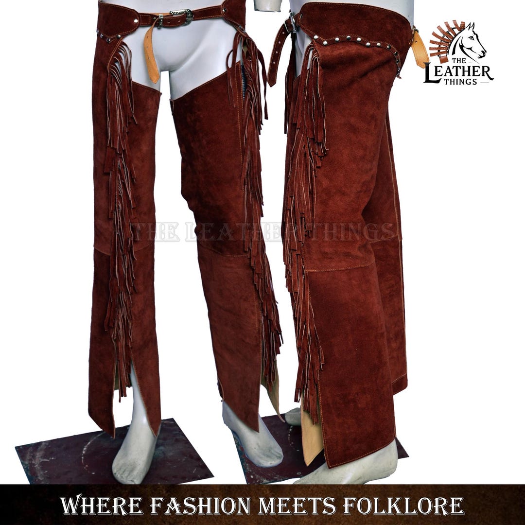American Western Cowboy Style Chap Pants Native Fringe Suede Unisex ...