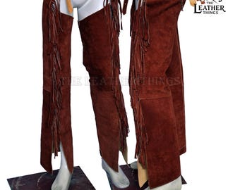 White and Black Chap Native American Western Cowboy Style Fringe Suede ...