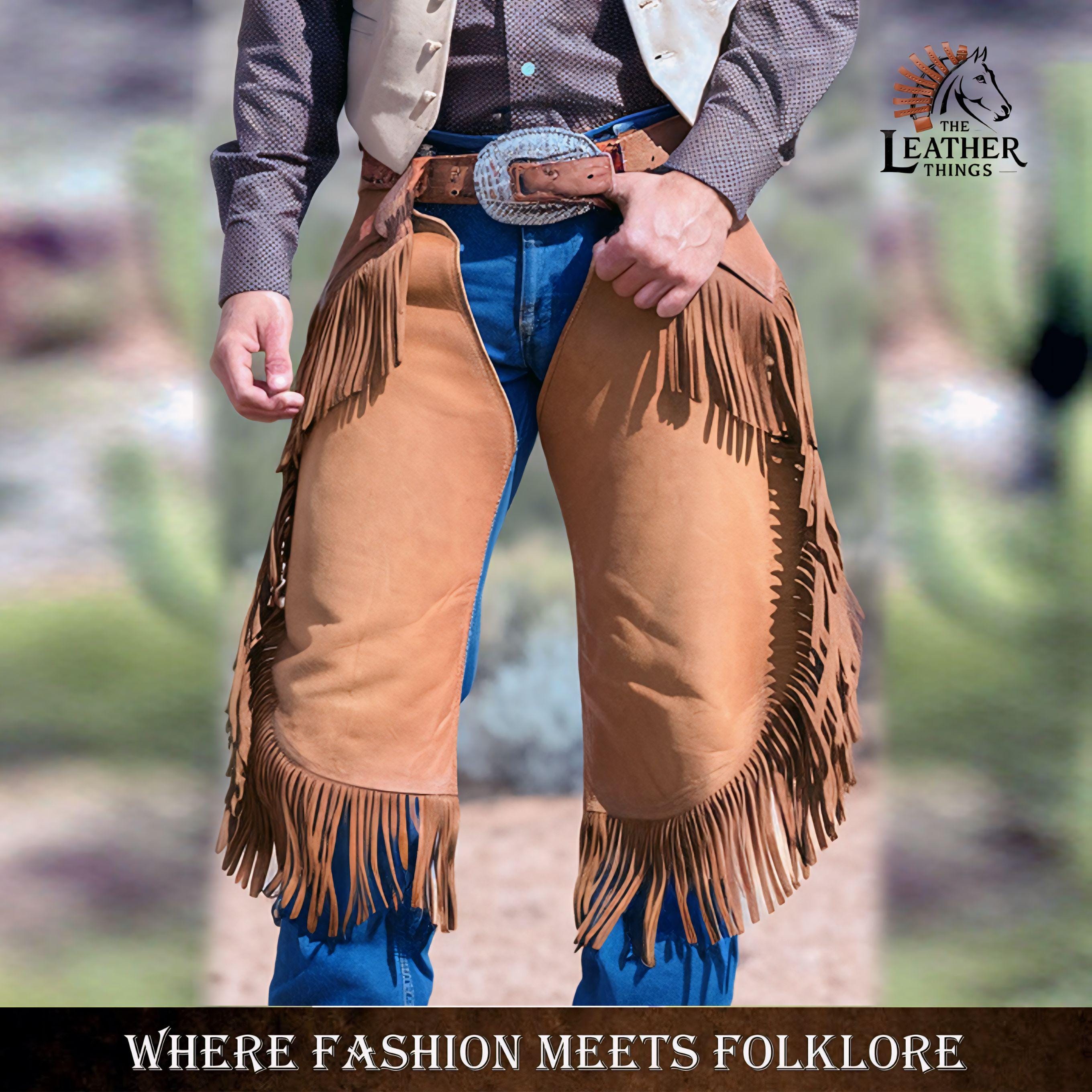 Western Cowboy Fringes Chaps Horse Suede Riding Unisex Cowhide Leather ...
