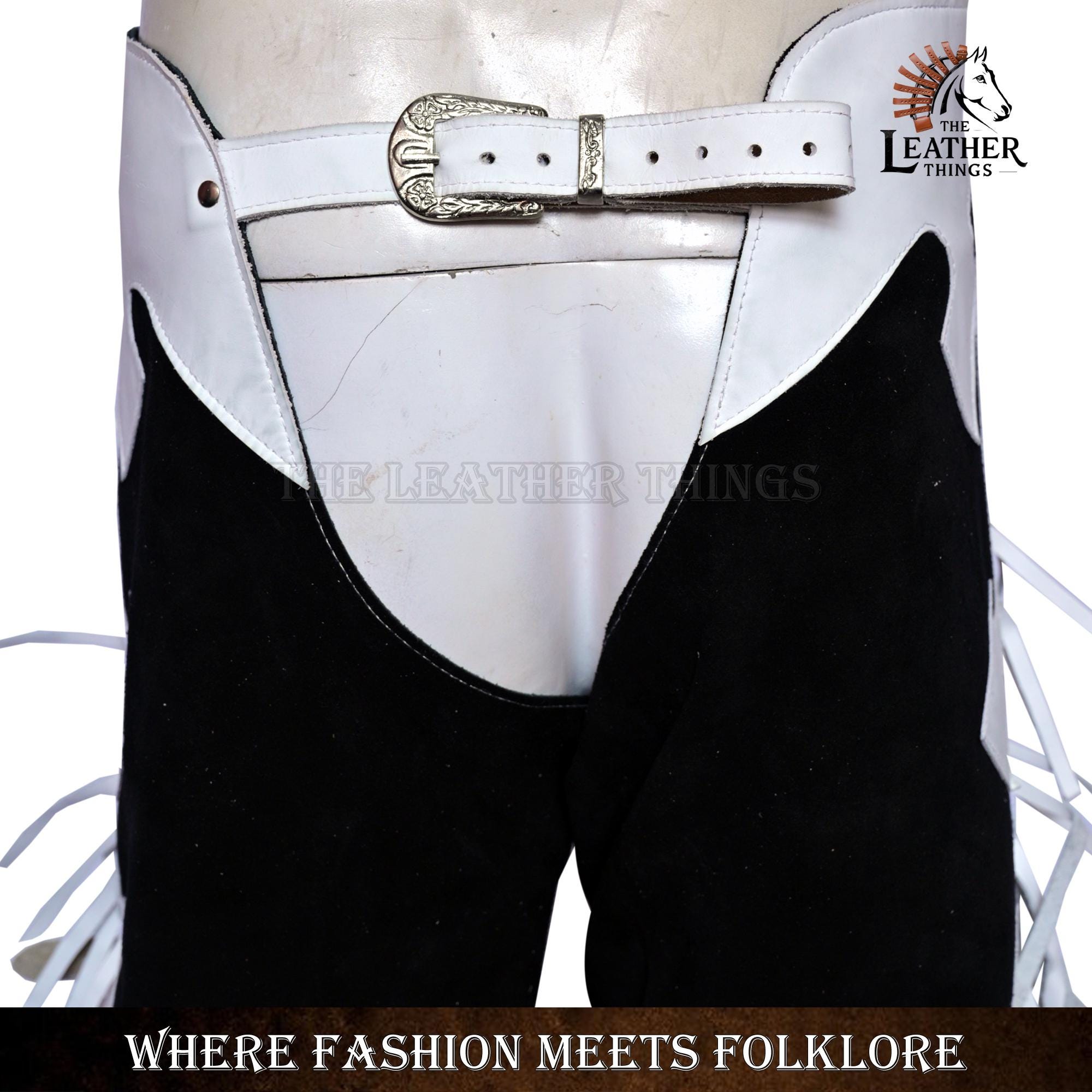 White and Black Chap Native American Western Cowboy Style Fringe Suede ...