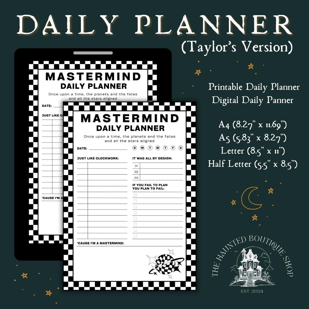 Taylor Swift Mastermind Daily Planner, Printable Daily Planner, Digital ...