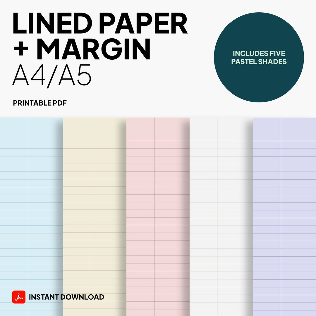 Pastel Lined Paper Template Vertical Margin, Ruled Note Taking Bundle ...
