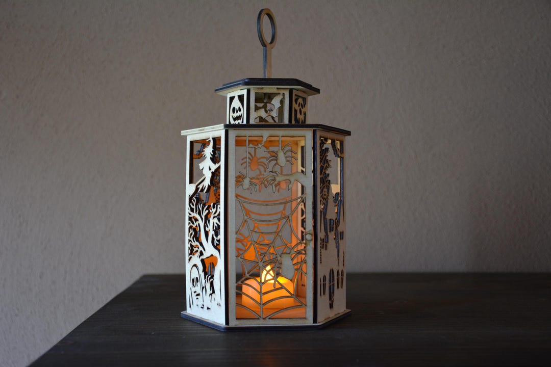 Laser-cut Halloween Lantern With Spooky Designs - Paintable and ...