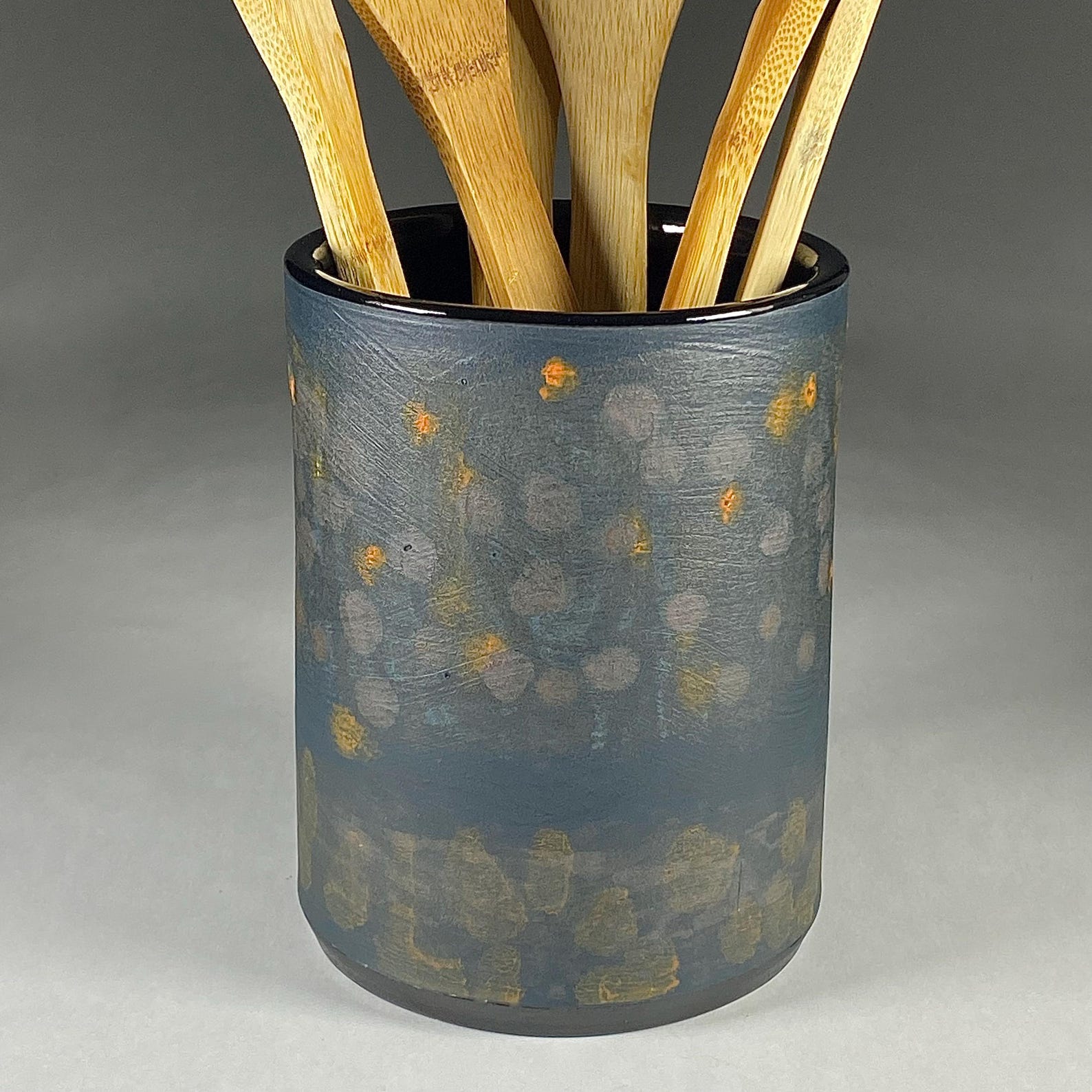 Dark Blue Brown and Orange Wine Chiller Handmade Ceramic Utensil Holder ...