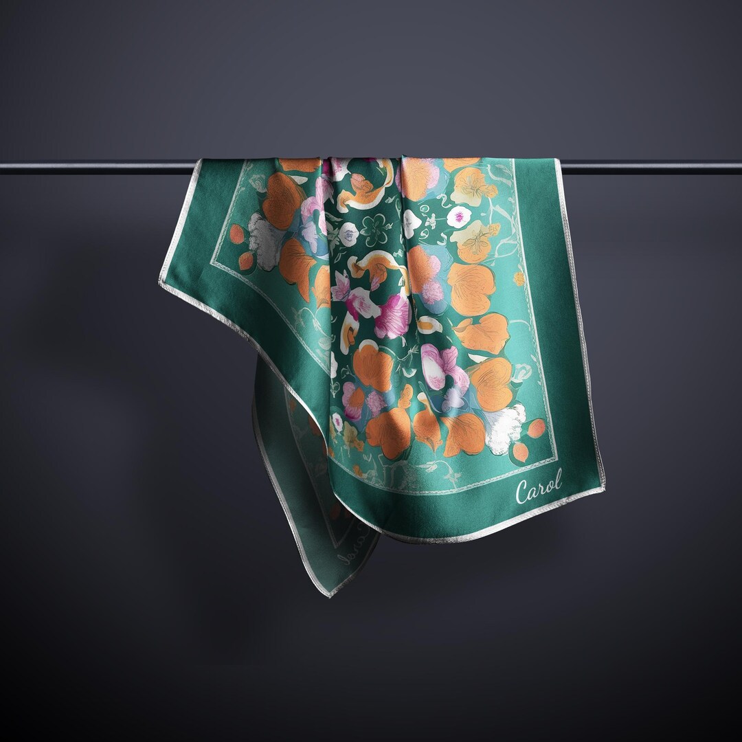 Personalized Floral Silk Scarf, Vintage Petals Print, Square Head Scarf ...