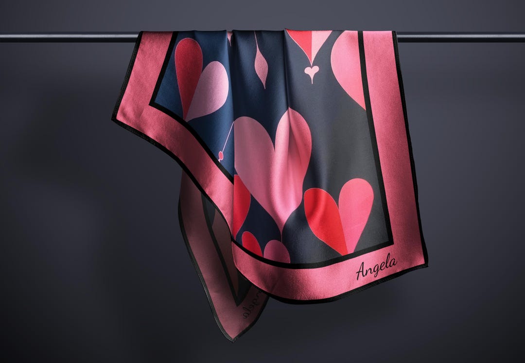 Personalized Hearts Print Silk Scarf, USA Made - Etsy