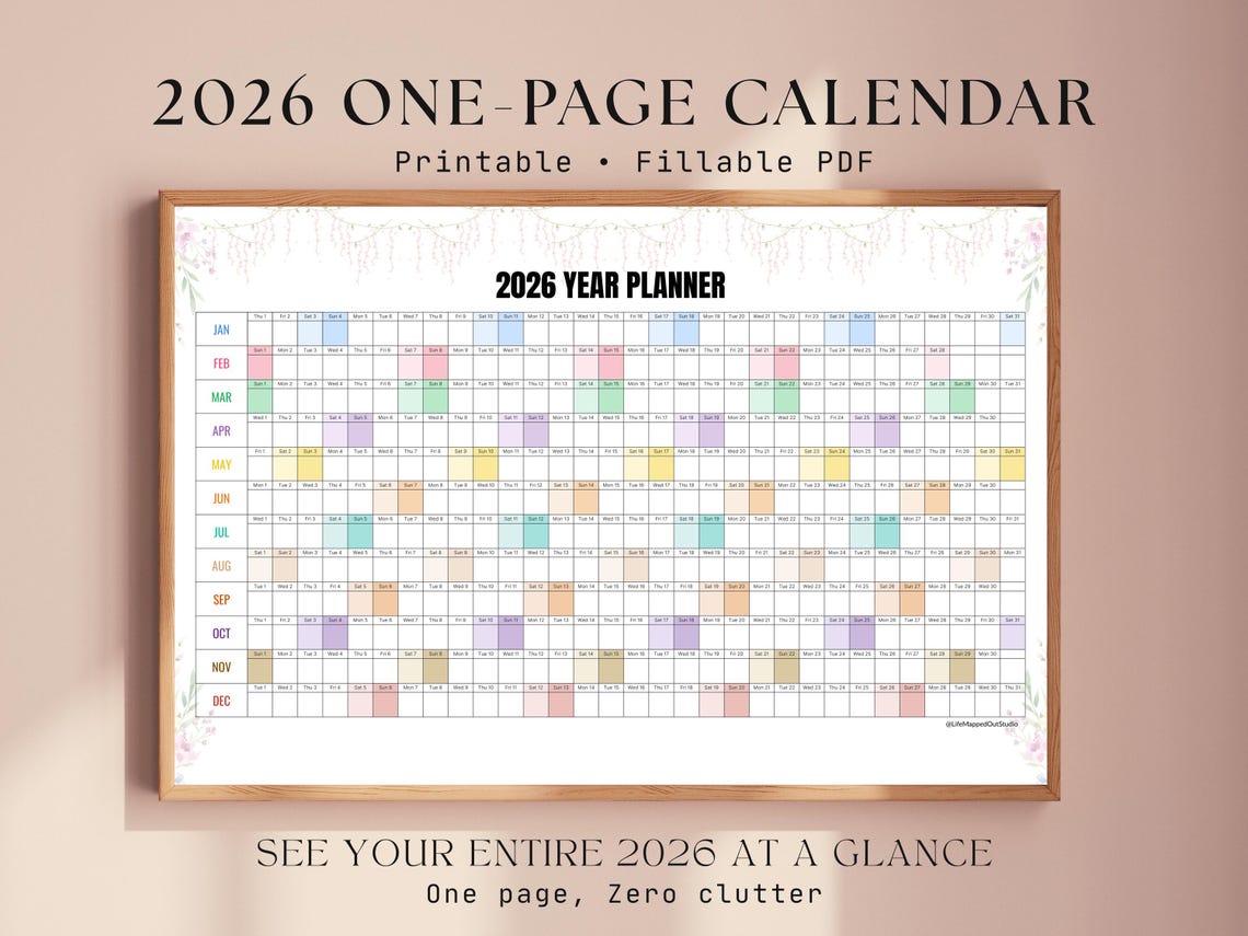 2026 Printable Calendar |fillable Yearly Planner PDF | Minimal Monthly ...