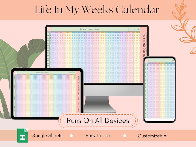 Personalized Life in Weeks Calendar | Memento Mori Google Sheets ...