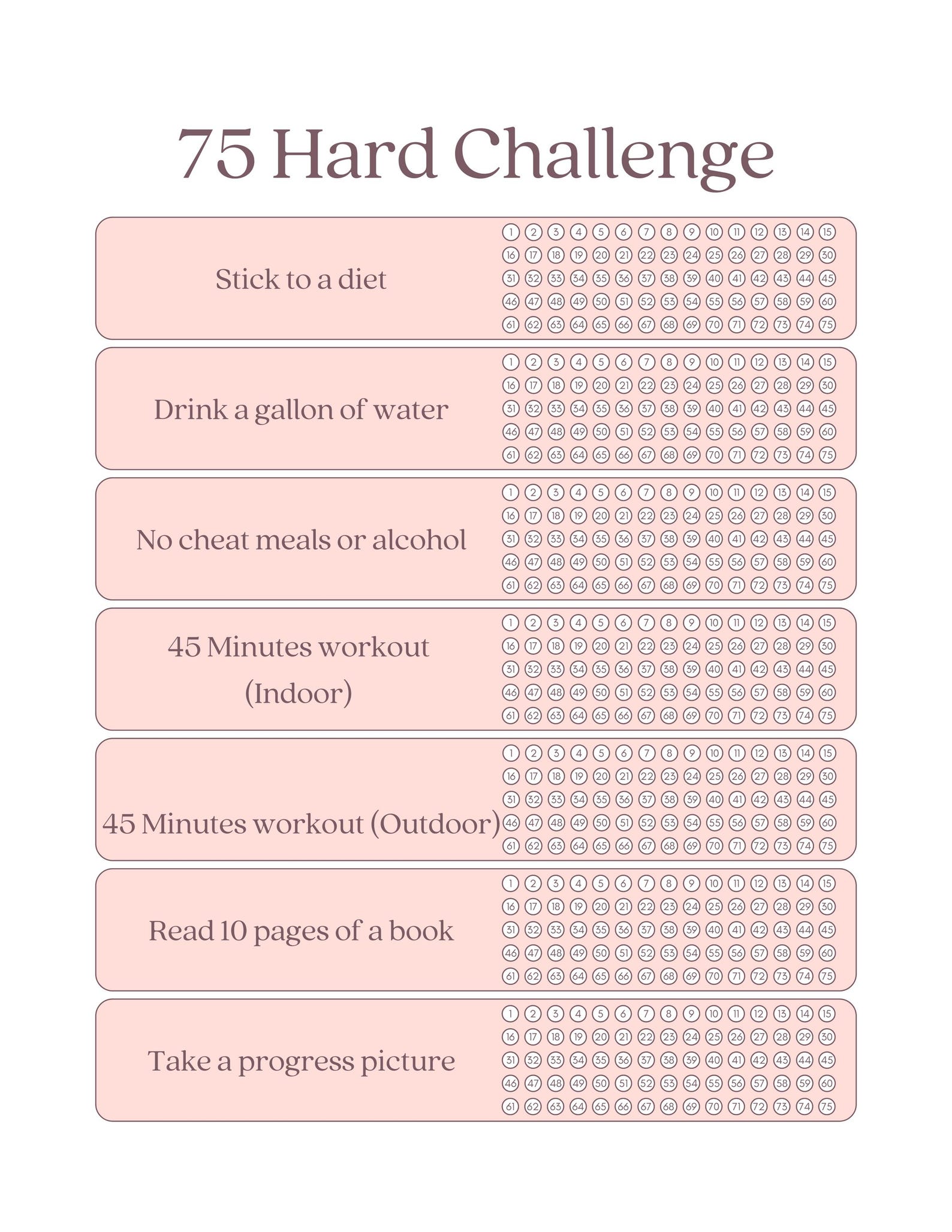 75 Hard Challenge Printable Planner 32-page Fitness and Mental Tracker ...