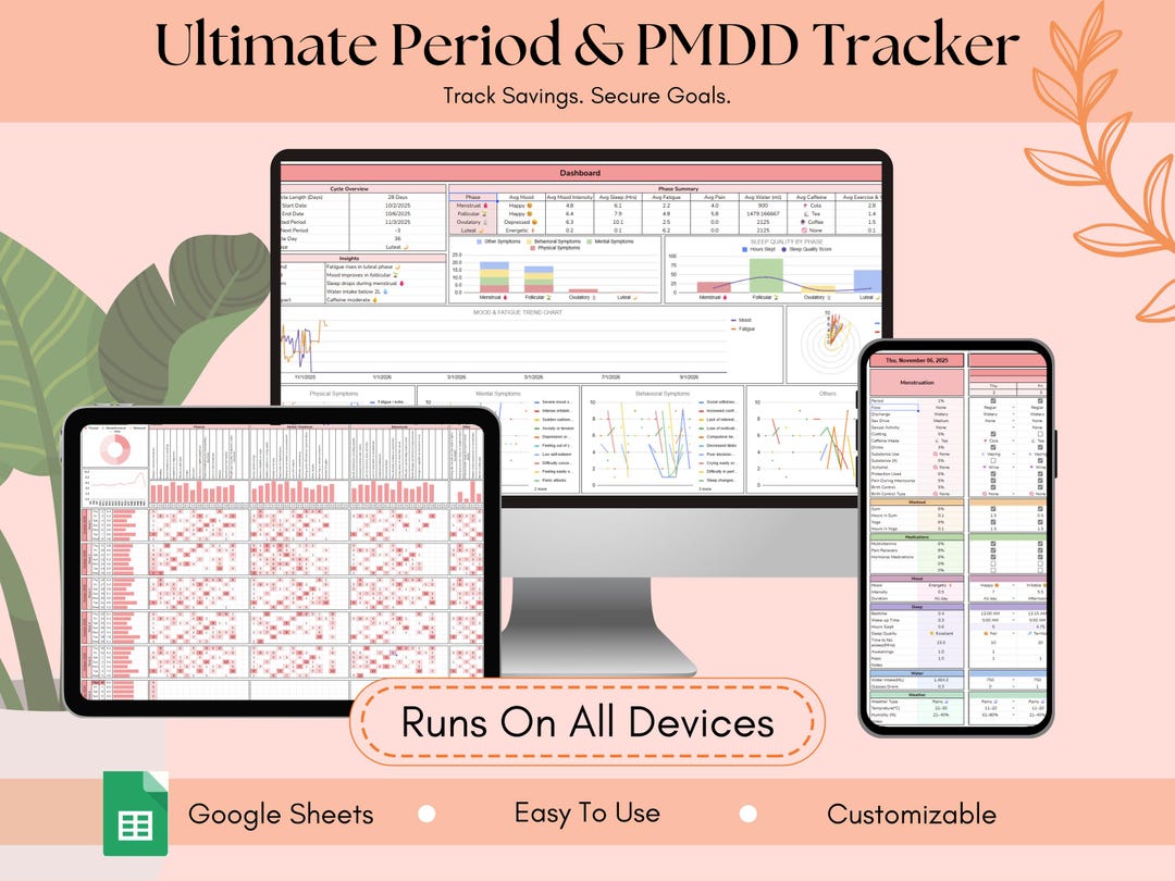 PMDD Symptom Tracker for Period Cycle | Mood Anxiety Hormone Log With ...