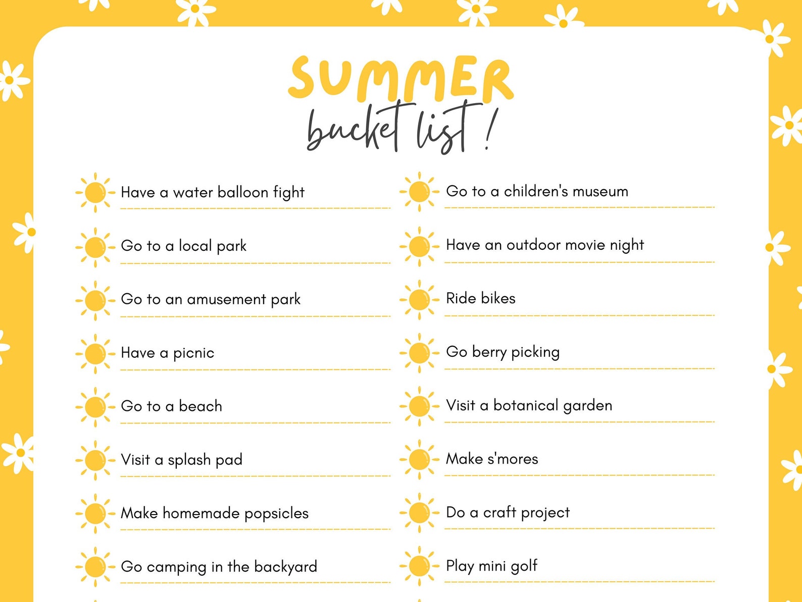 Summer Bucket List Printable - Fun Fillable PDF, High-quality Jpgs ...