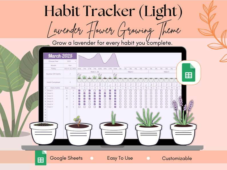 Habit Tracker Google Sheets – Flower Growth Tracker, Daily Routine and ...