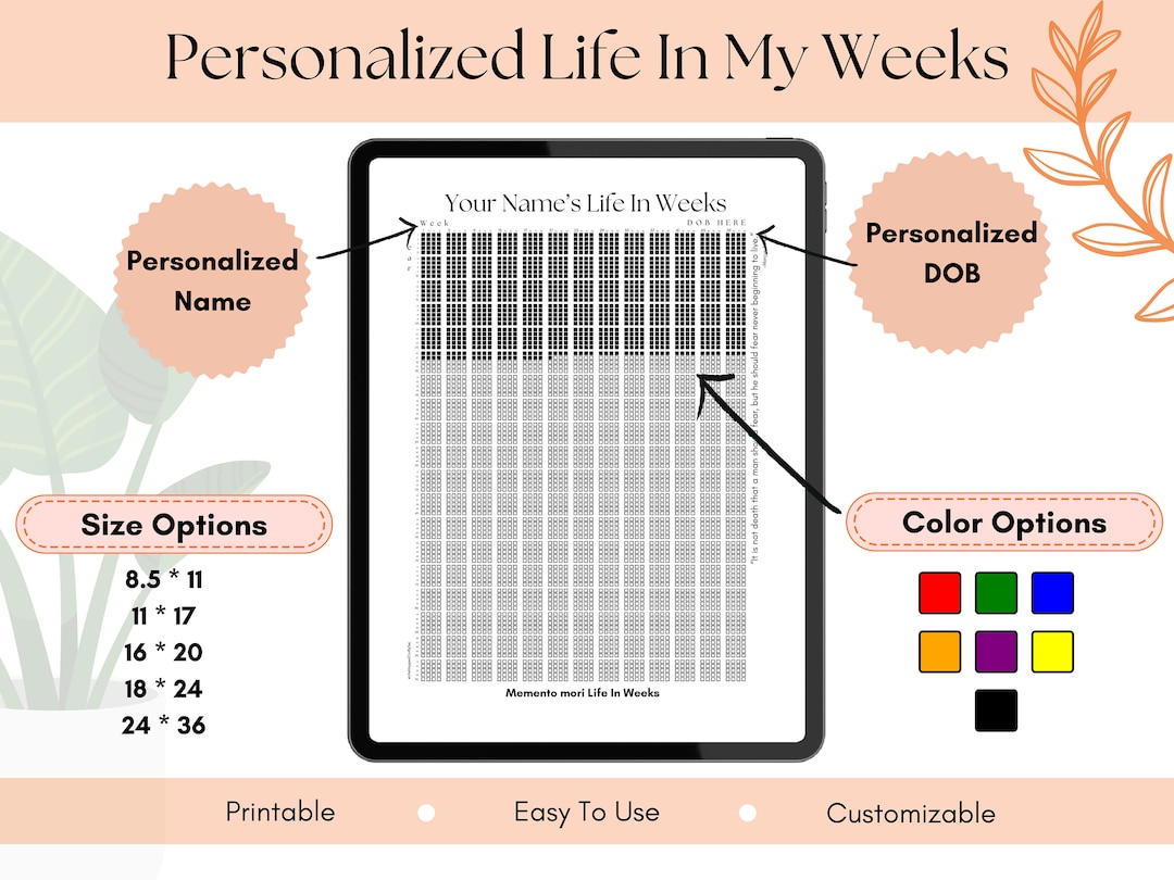 Custom Life in Weeks Calendar | Memento Mori | 4000 or 5000 Weeks ...