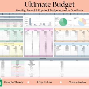 Budget Planner Google Sheets | Monthly and Annual Finance Tracker With ...
