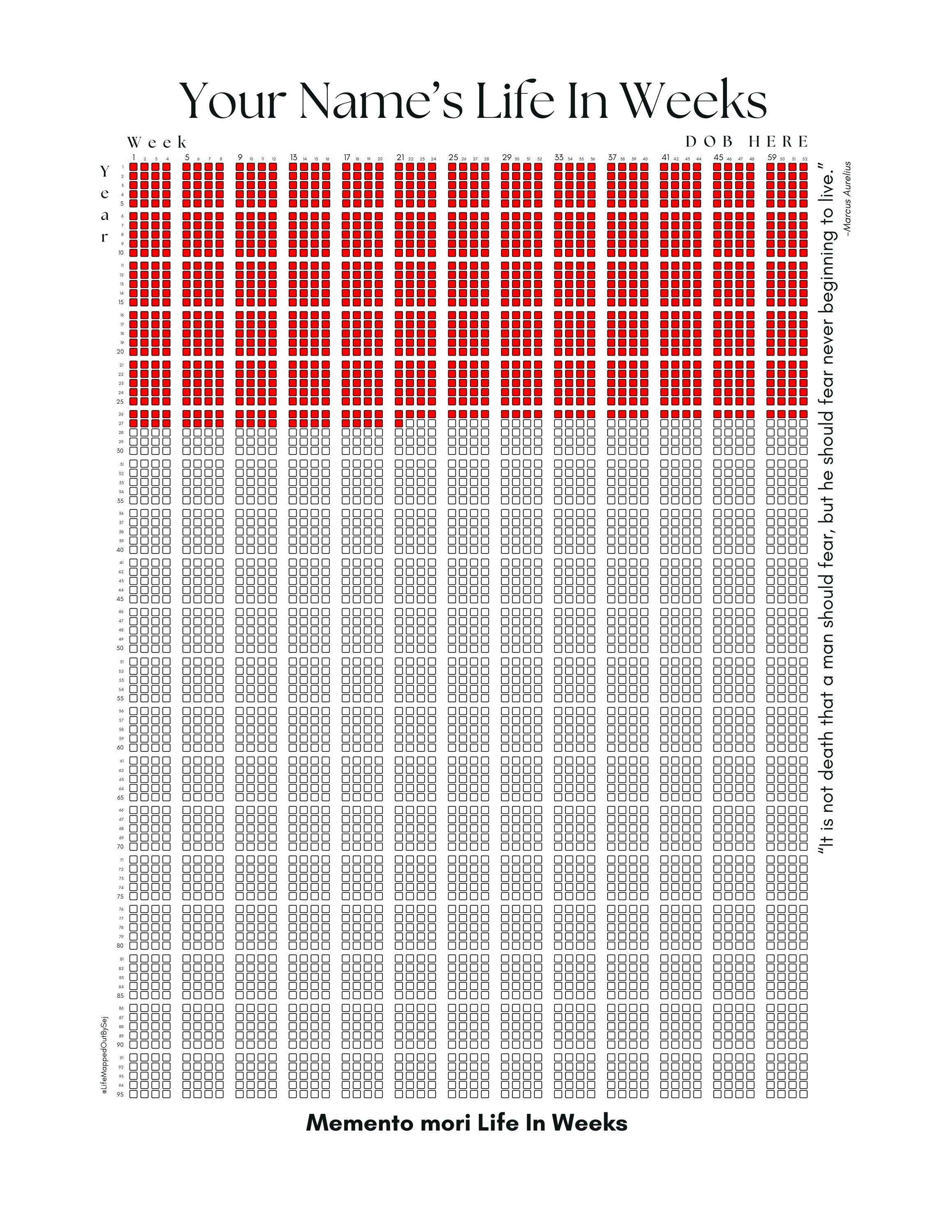 Blue Memento Mori Poster Life in Weeks Calendar, Unique Gift for Mom ...
