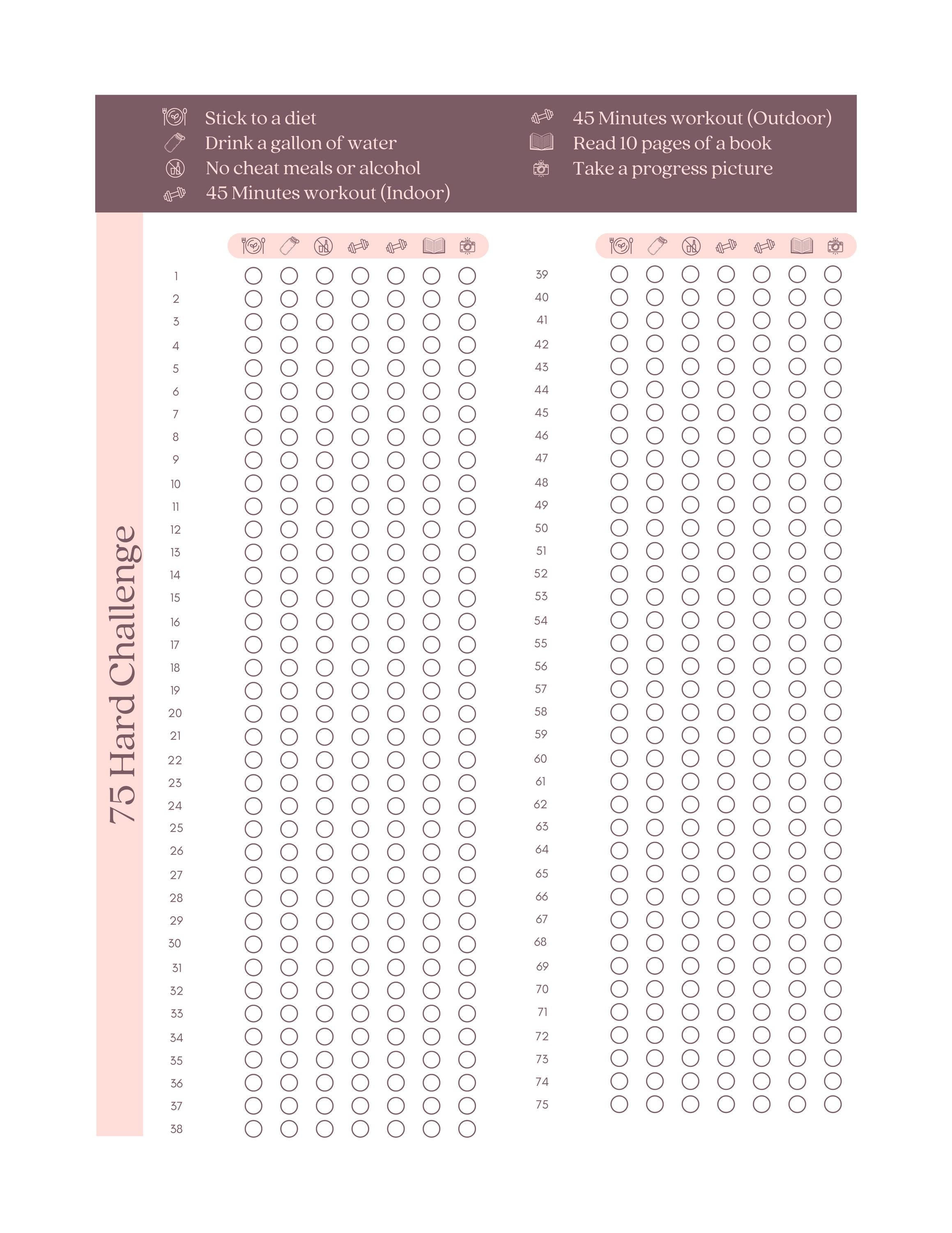 75 Hard Challenge Printable Planner 32-page Fitness and Mental Tracker ...