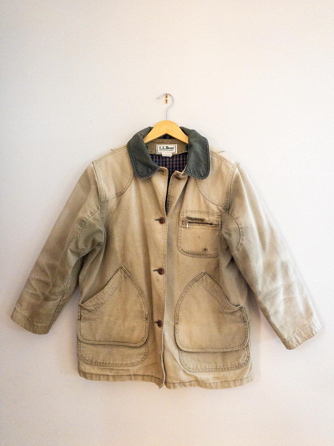 Vintage Women's 1990s LL BEAN Barn Coat Jacket | Canvas Cotton Tan ...