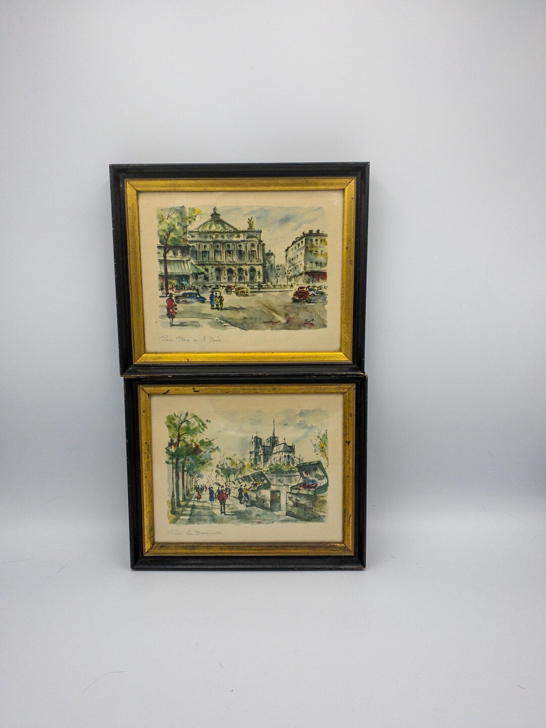 Set of 2 Vintage Mid-century Paris Watercolor Framed Prints Les ...