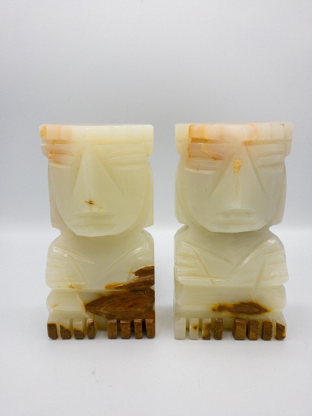 Vintage Pair of Heavy Carved Aztec Onyx Stone Bookends | Mayan Tiki God ...