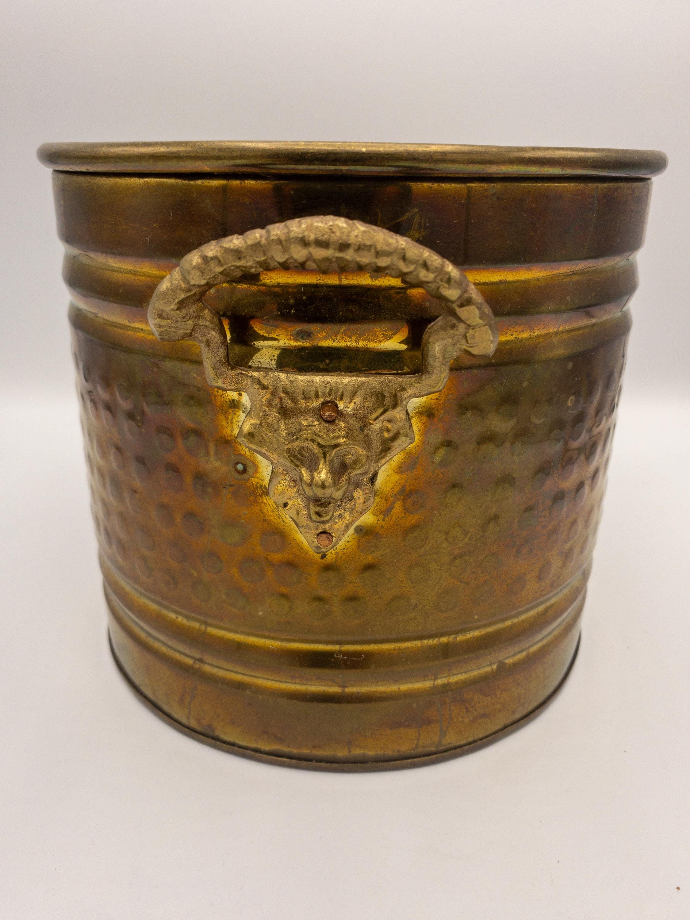 Small Vintage Hammered Brass Lion's Head Planter | Basket Bin Bucket - Etsy