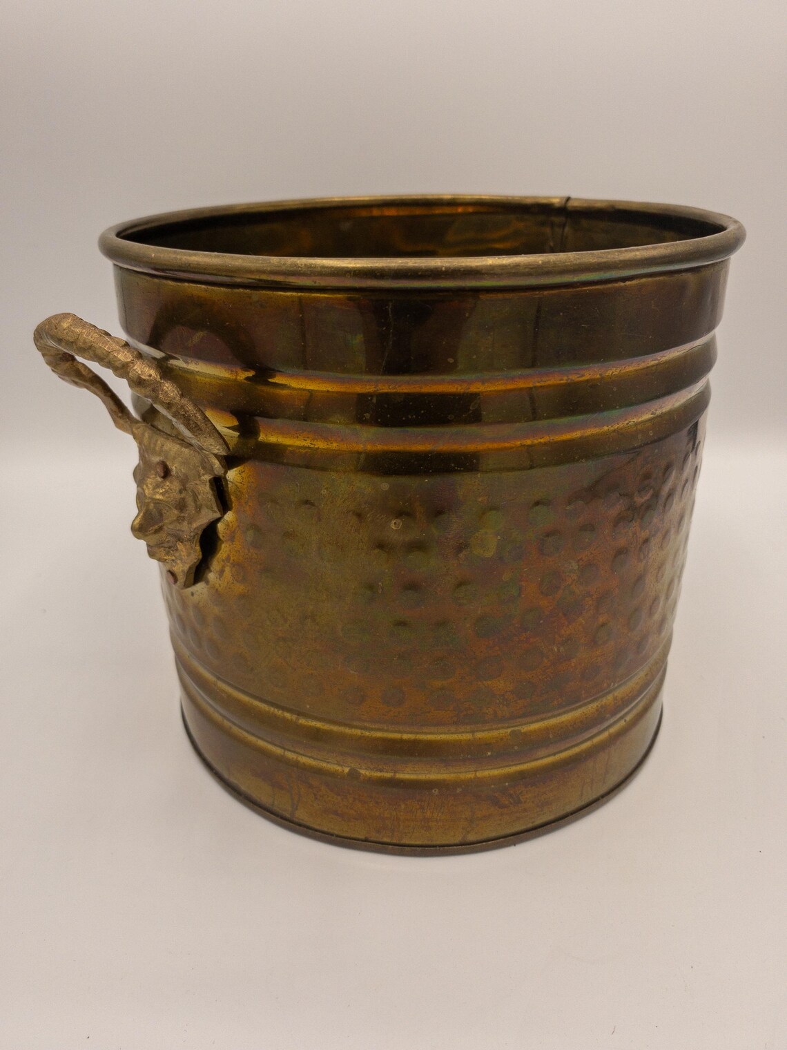 Small Vintage Hammered Brass Lion's Head Planter | Basket Bin Bucket - Etsy