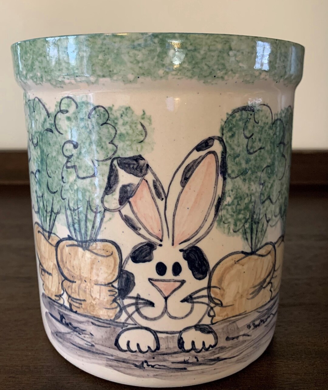 Vintage Crock Bunny Rabbit Pottery: Signed Farmhouse Utensil Holder - Etsy