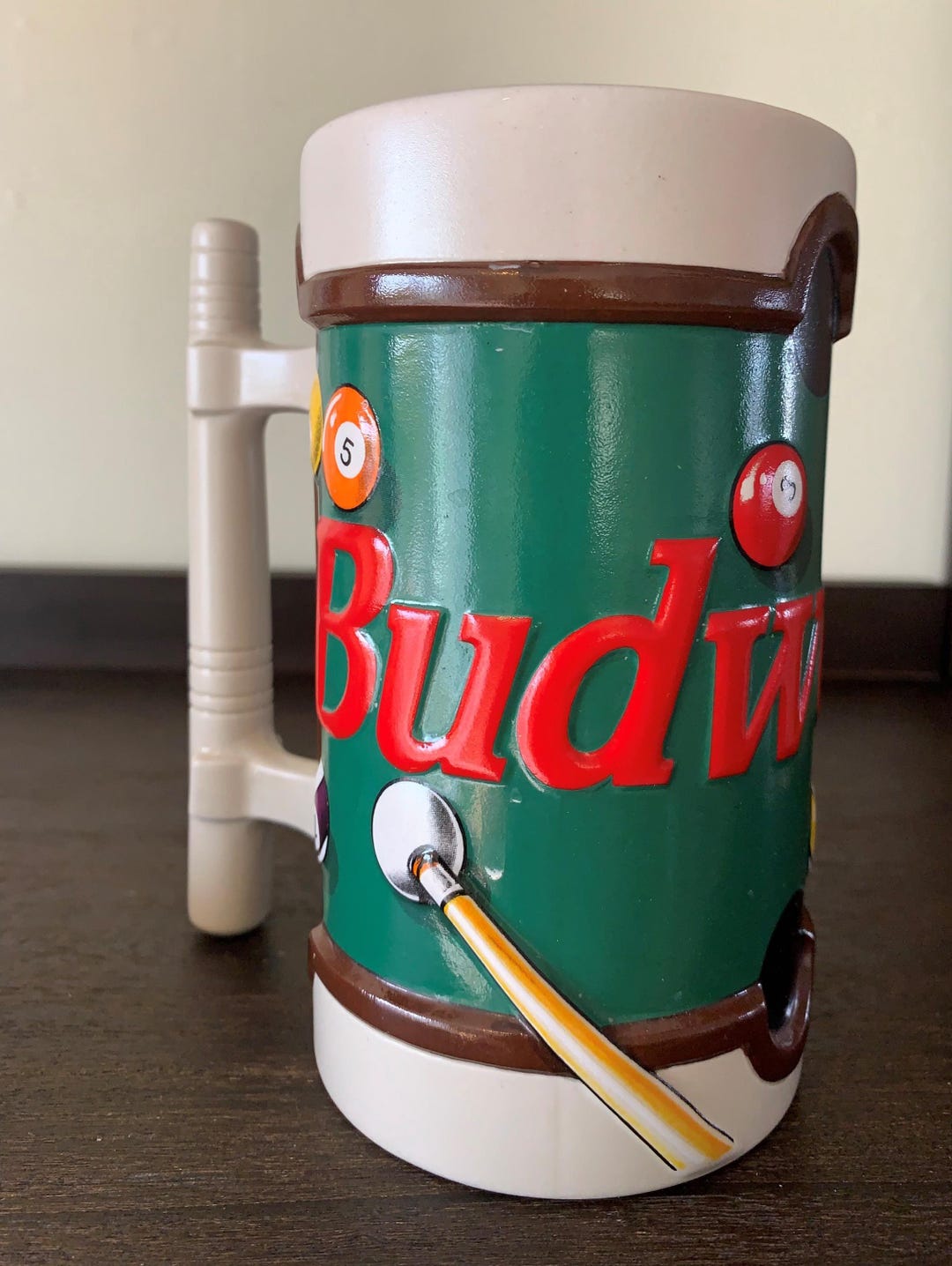 Budweiser Billiards Beer Stein Vintage Eight Ball Pool Table Tankard ...