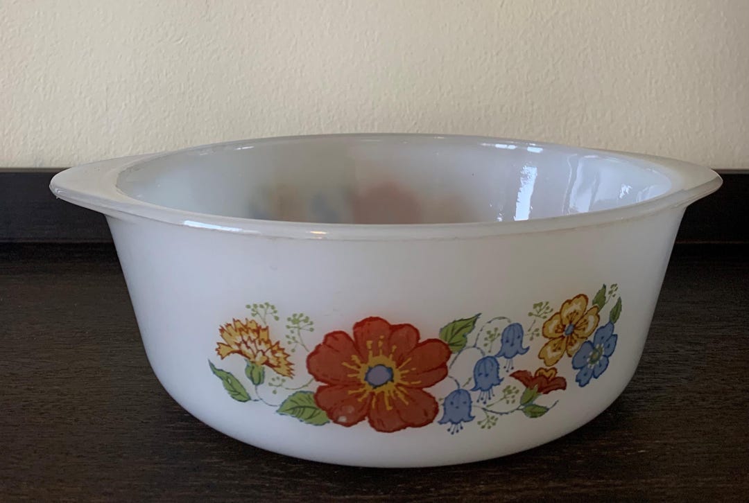 Glasbake Casserole Vintage Floral Dish 2 Quart Casserole Pan MCM Milk ...