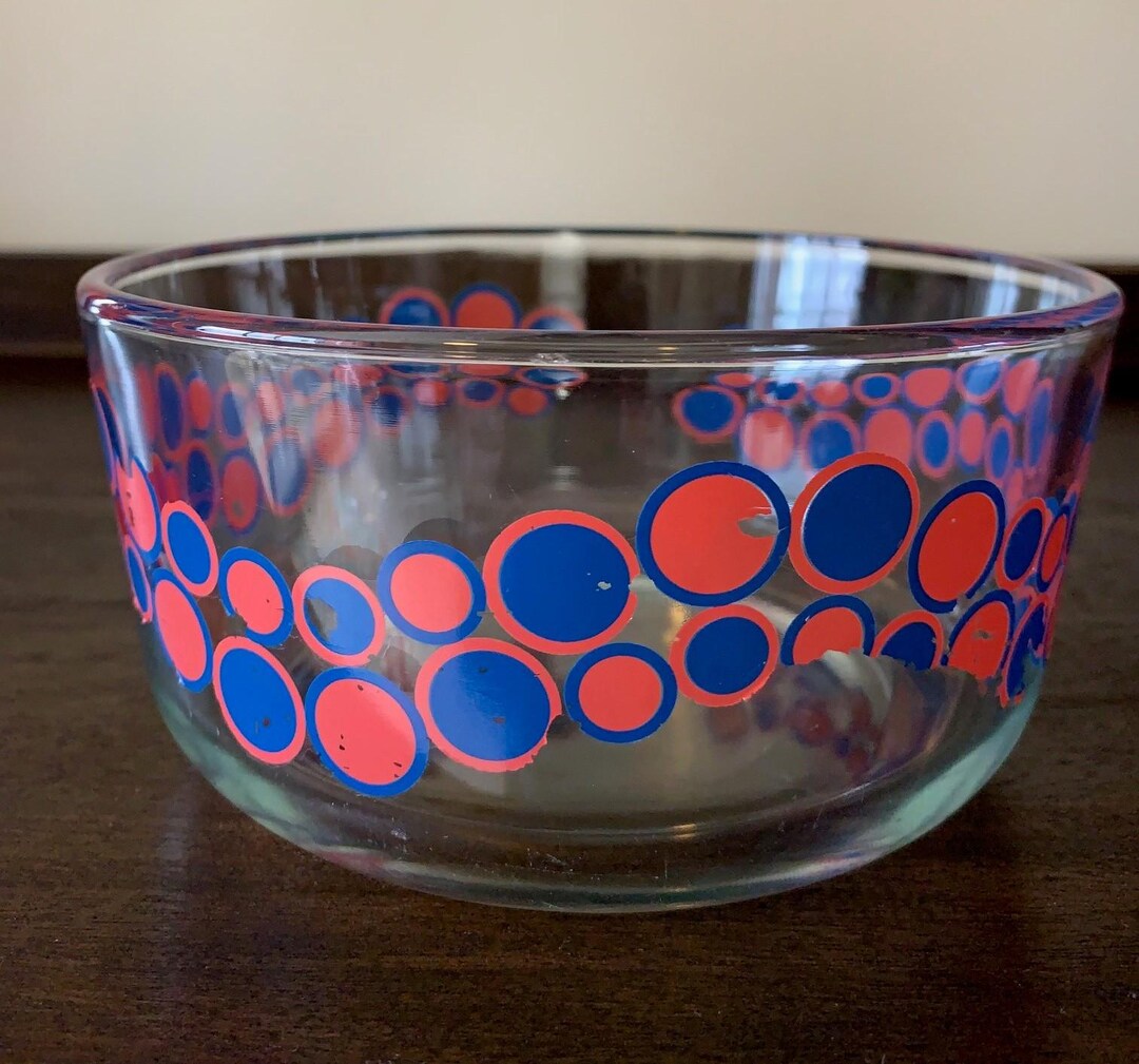 Pyrex 7202 Small Bubblegum Polka Dot Blue Red Cirque Storage Dish ...