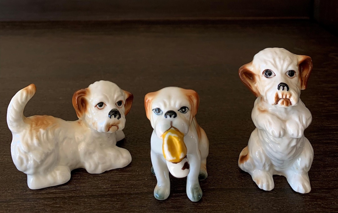 Vintage Bone China Dog Figurines: Bulldog & Terrier Set, Japan - Etsy